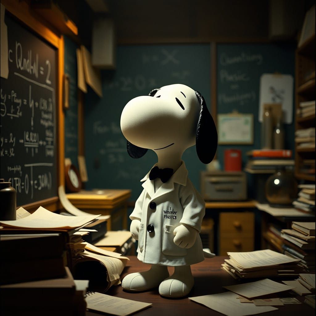 Snoopy Contemplates Quantum Physics in Vintage Sci... - AI Art