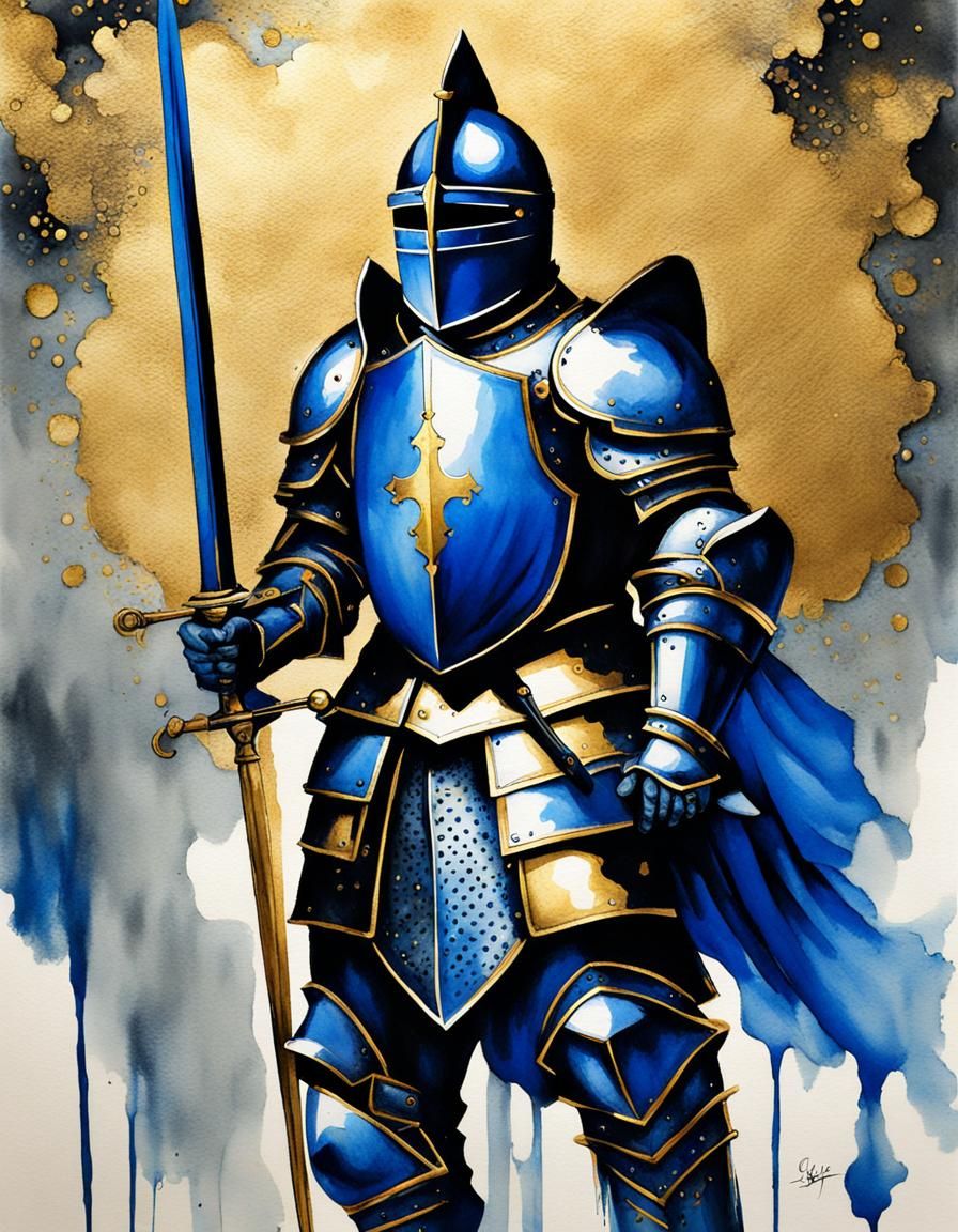 Knight in armor, ink painting, splash art, collage art illustration ...