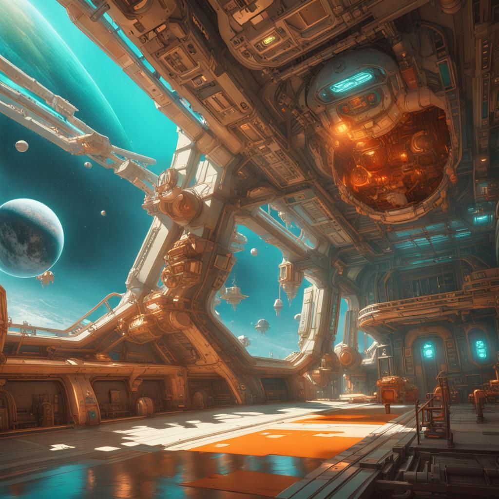 Space station around jupiter 8k resolution dynamic lighting ...