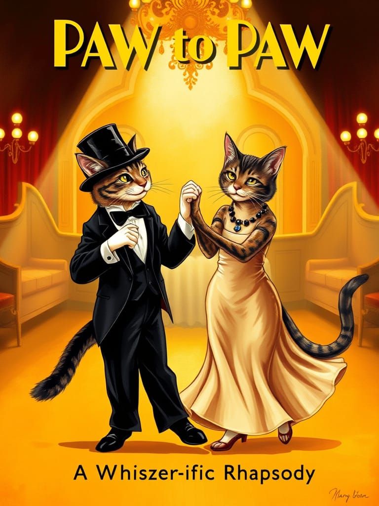 Dapper Cats Dance in Golden Hollywood Ballroom - P... - AI Art