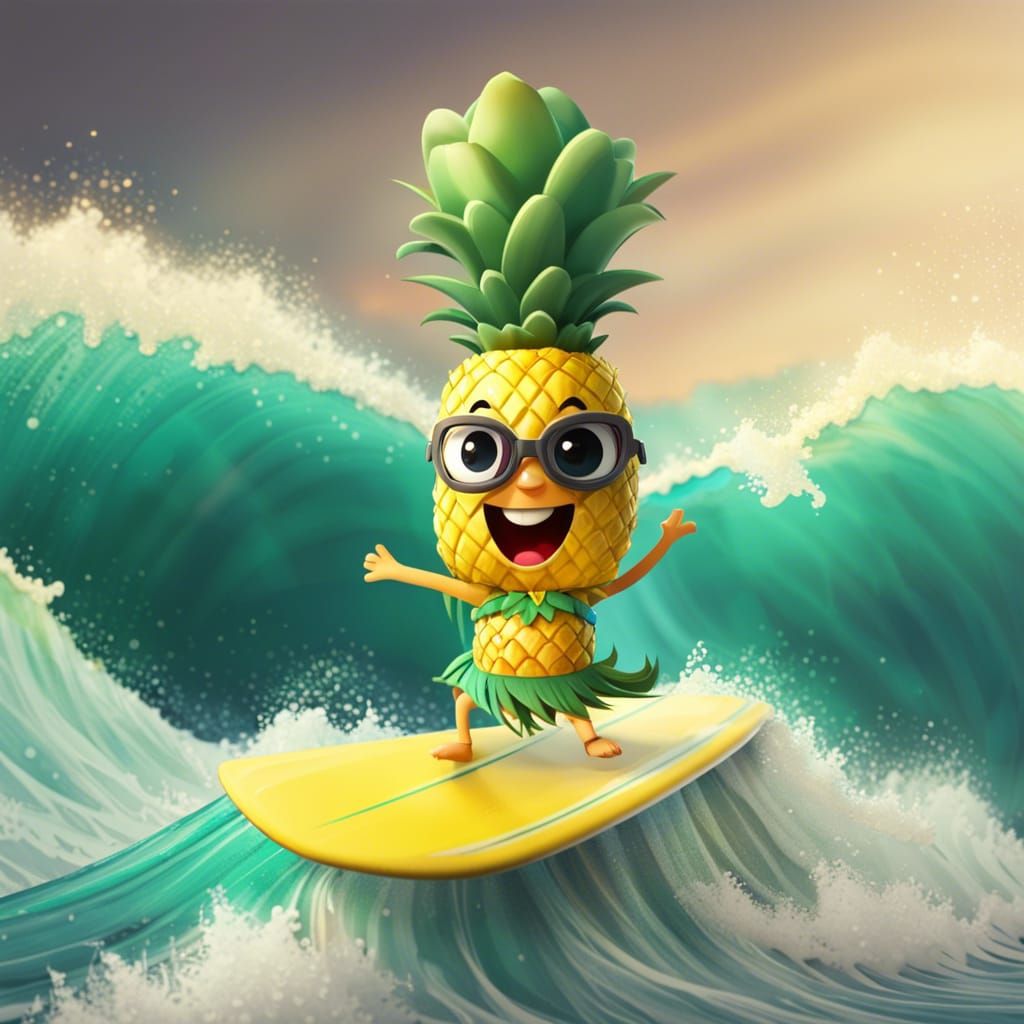 Pineapple Chibi Surfing - AI Generated Artwork - NightCafe Creator