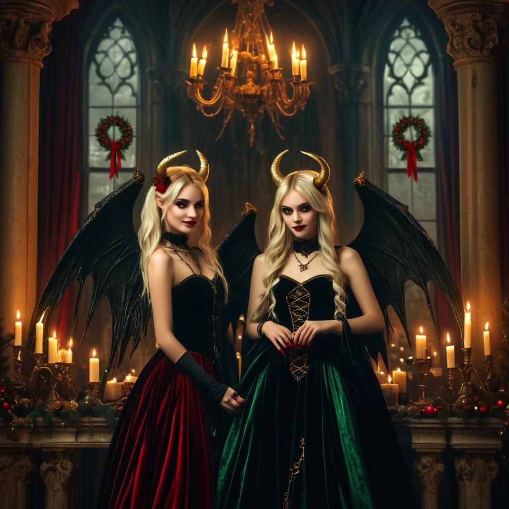 Beautiful gothic design castle decorated for Christmas stunning blonde ...