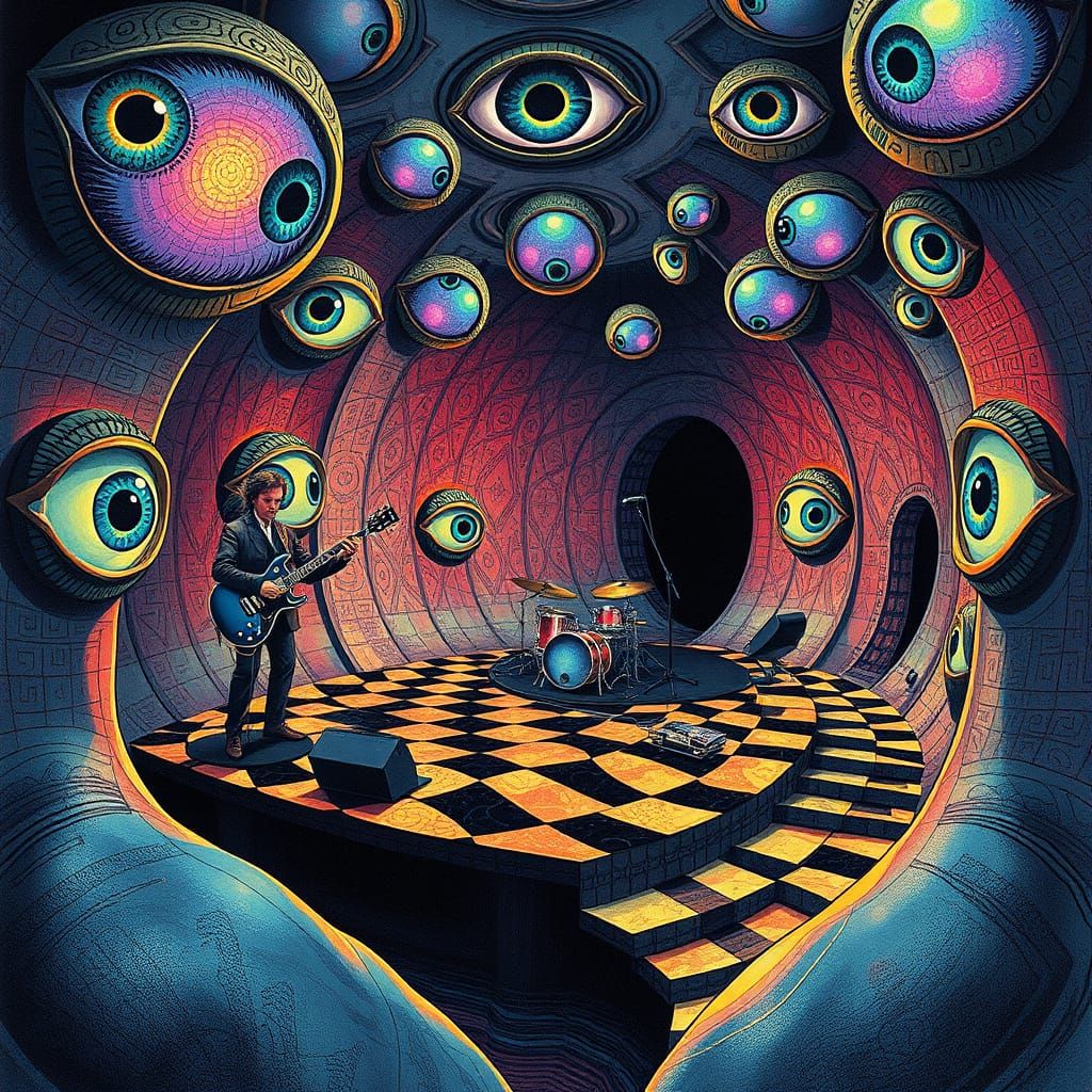 Psychedelic Blues Project Performs in Escher-Inspi... - AI Art