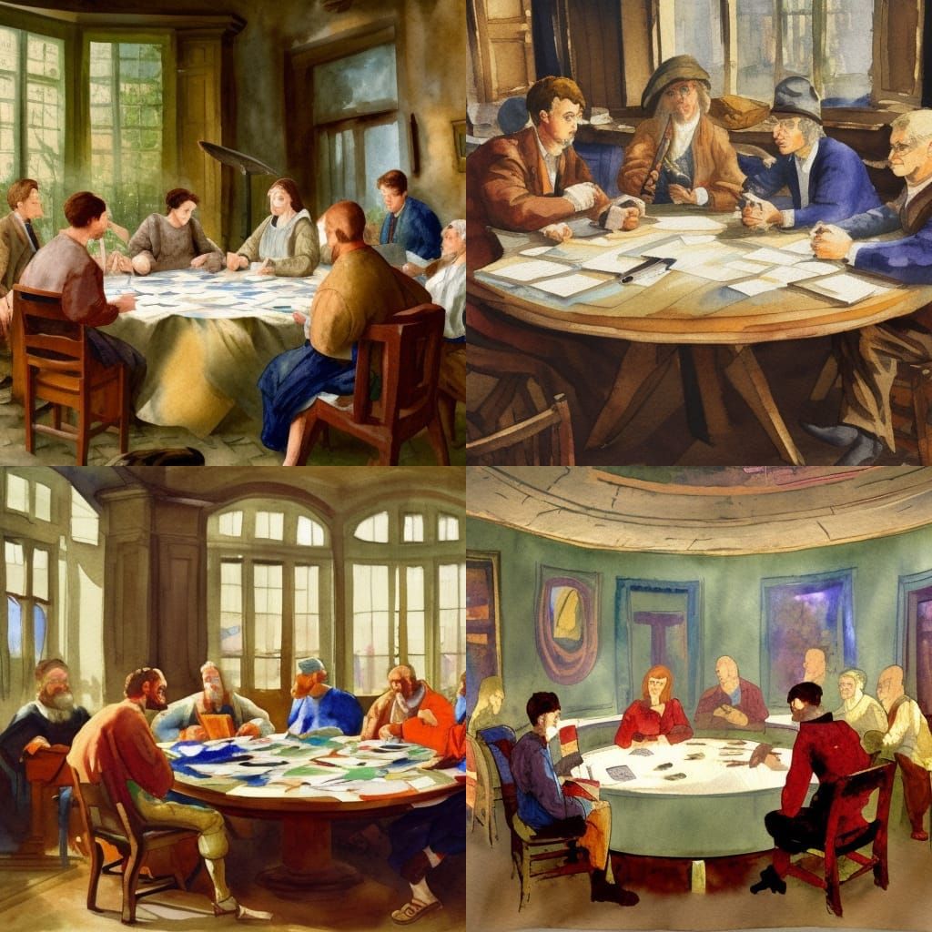 round table of writers with paper and pen - AI Generated Artwork ...