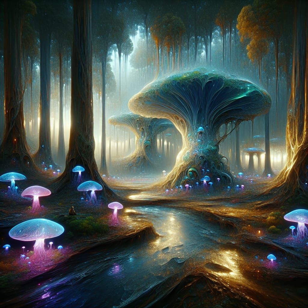 Magical Shroom Forest - Surreal Ethereal Forest with Glowing...