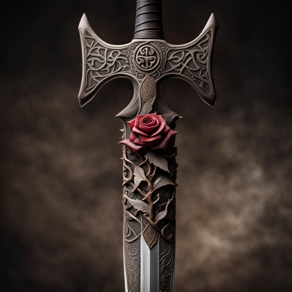 A Norse dagger etched with the Thurisaz runes and decorated with a ...