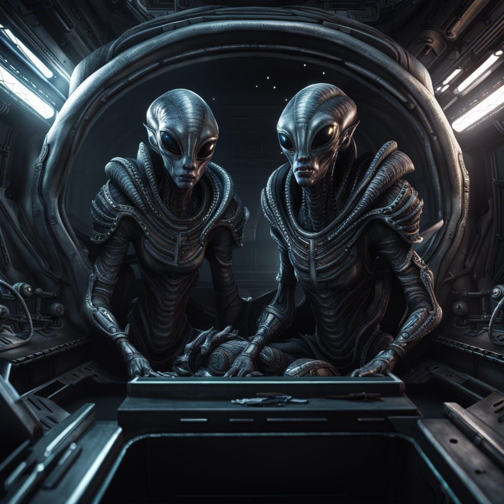 alien friends, selfie in spaceship, black and white - AI Generated ...