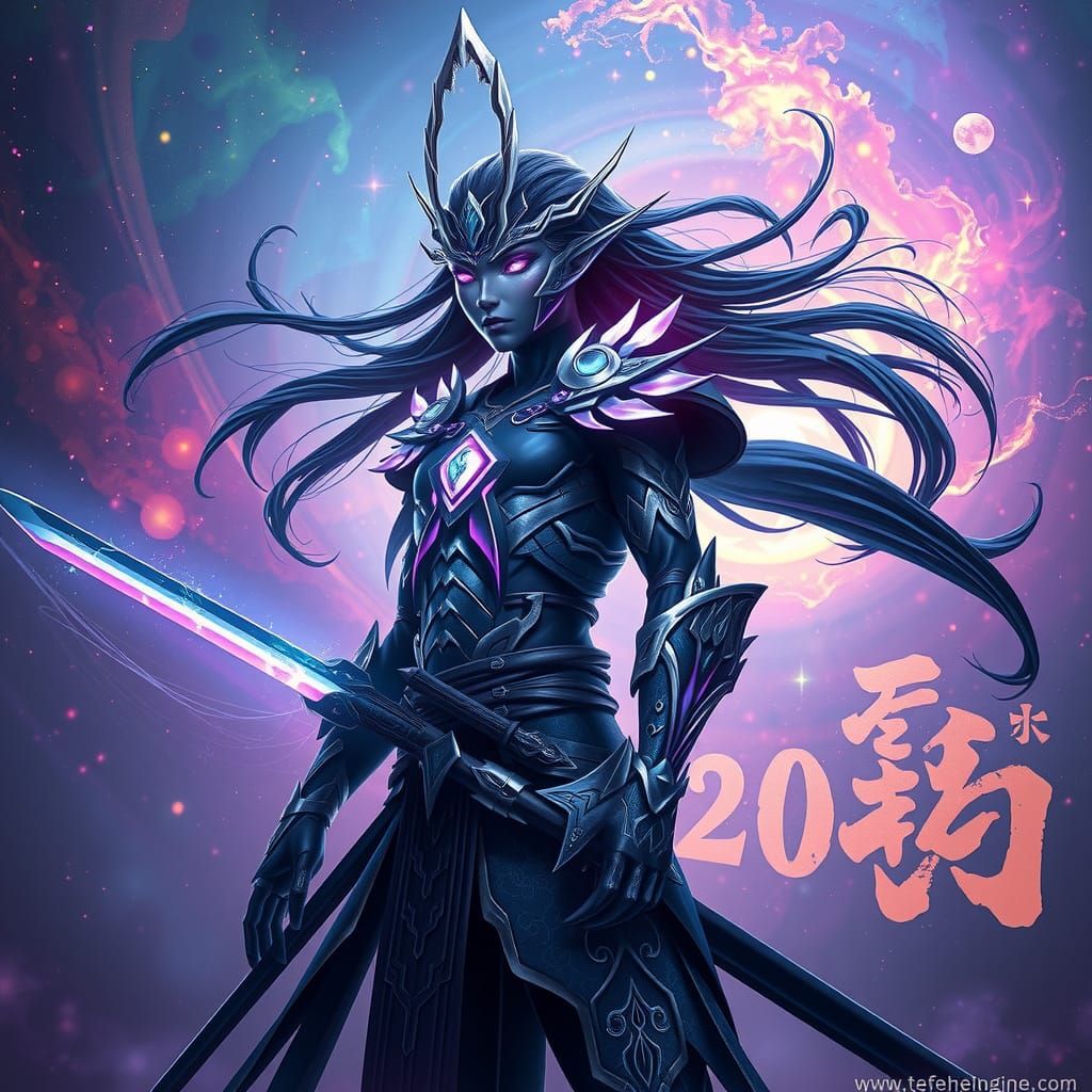 Majestic Drow Elf Samurai in Cosmic Harmony - AI Art