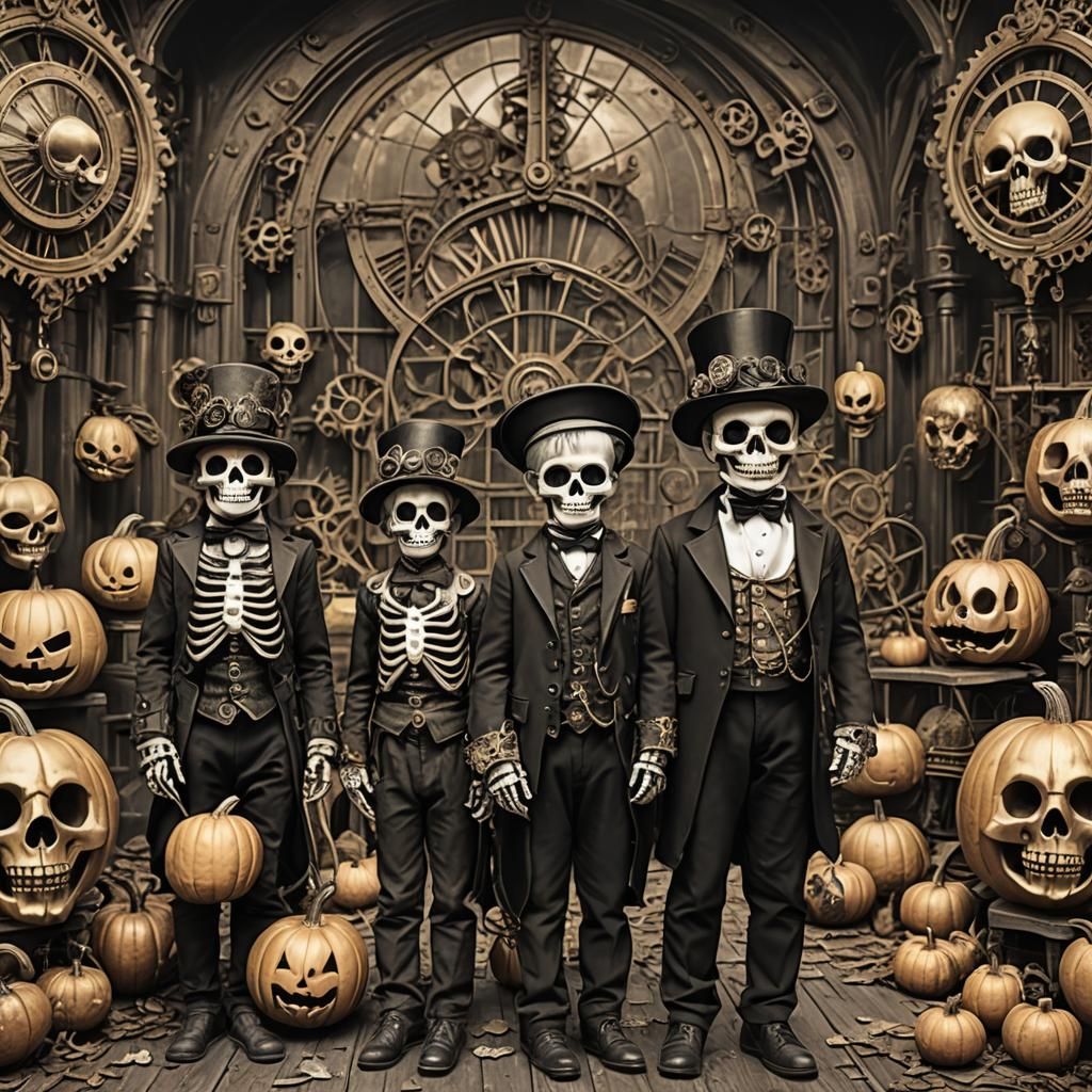 Family Portrait 😍 - Steampunk Ghost Children in Clockwork F...