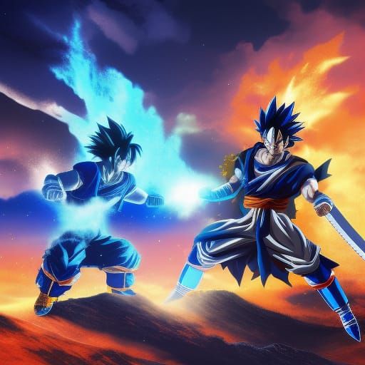 Sasuke holding the sword, next to Vegeta carrying Super Saiyan Blue ...