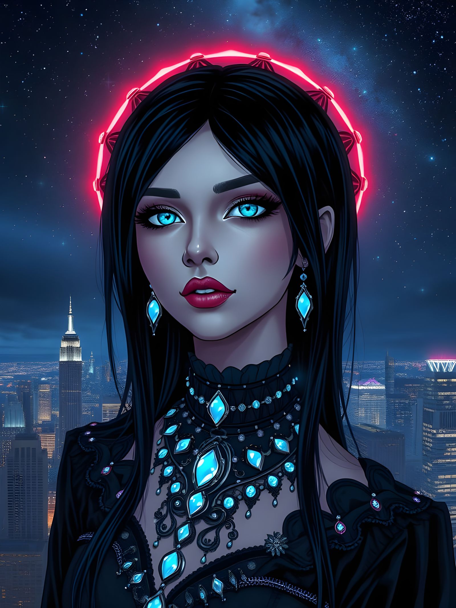 Gothic anime female - Ethereal Gothic Cyberpunk Goddess with...