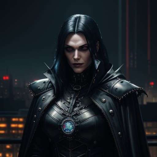 Cyberpunk Vampire Amidst Steampunk Machinery in Fu... - AI Art