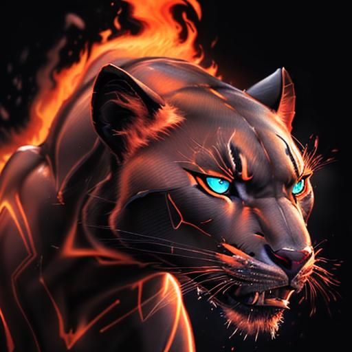 Dramatic transformation from fire panther to ice panther. Background ...