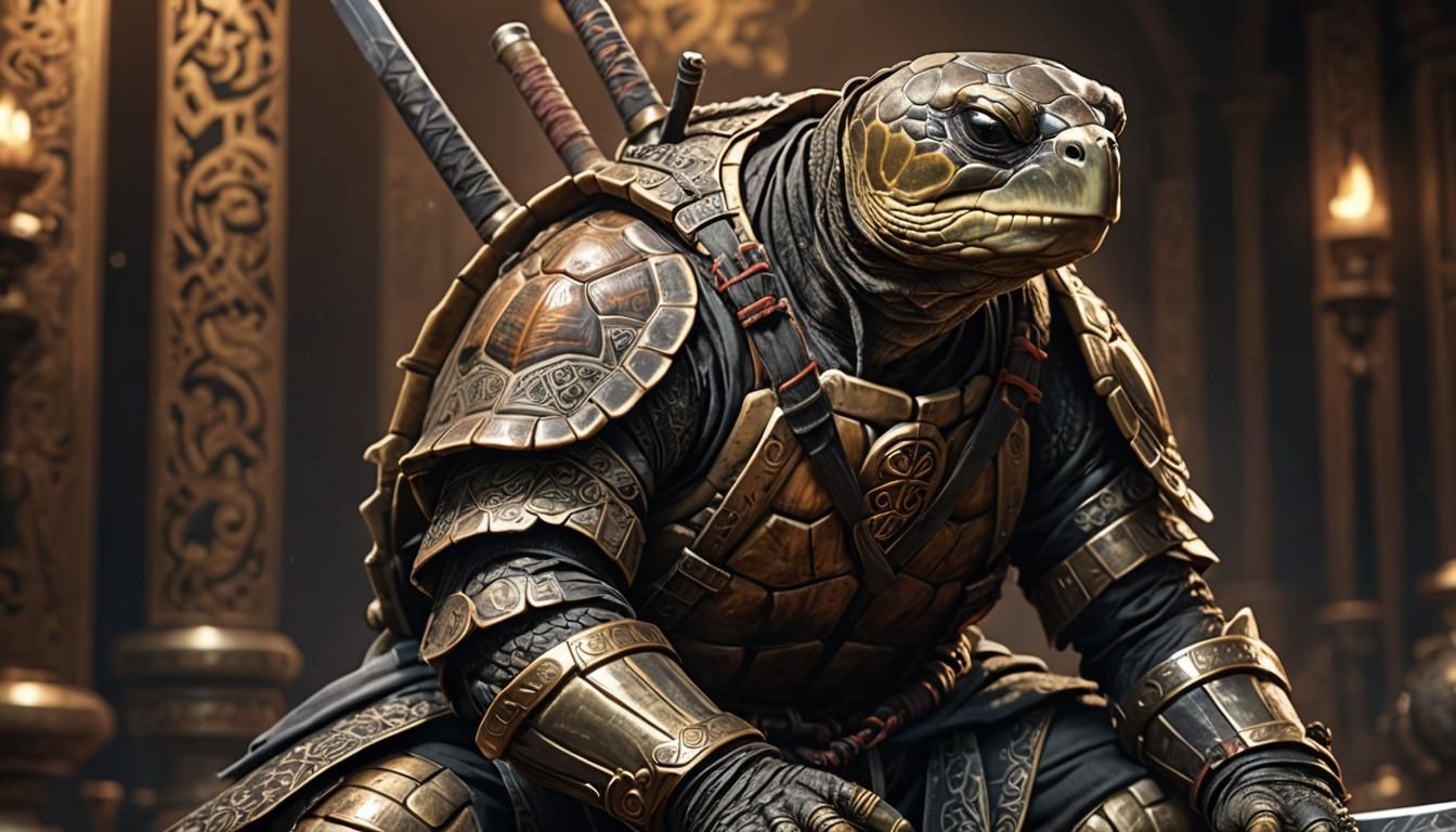 Detailed portrait of a warrior turtle ninja, with ninja weapons ...
