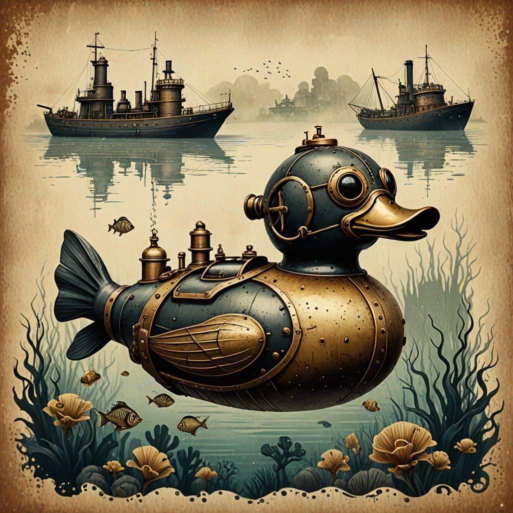 rubber duck submarine - vintage poster
