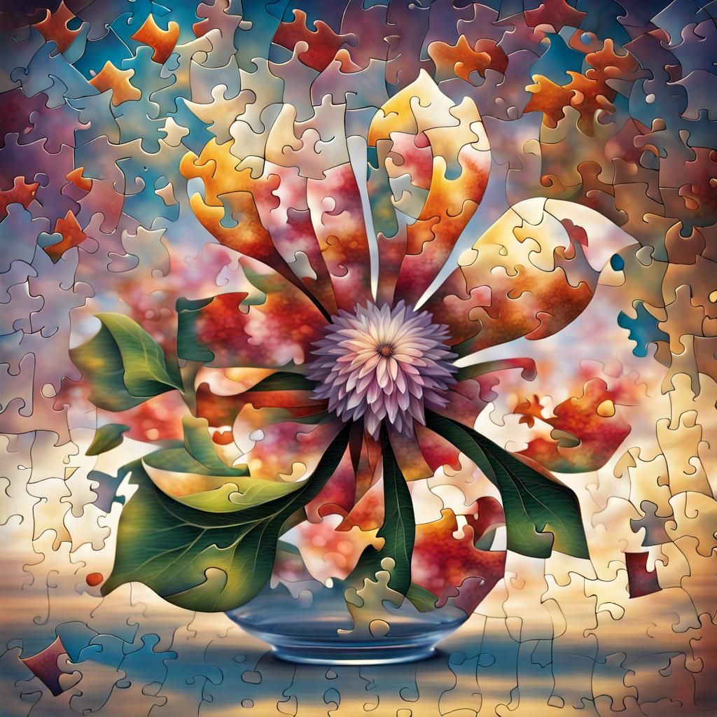[puzzle] puzzle pieces that take the shape of a flower, rising up off ...