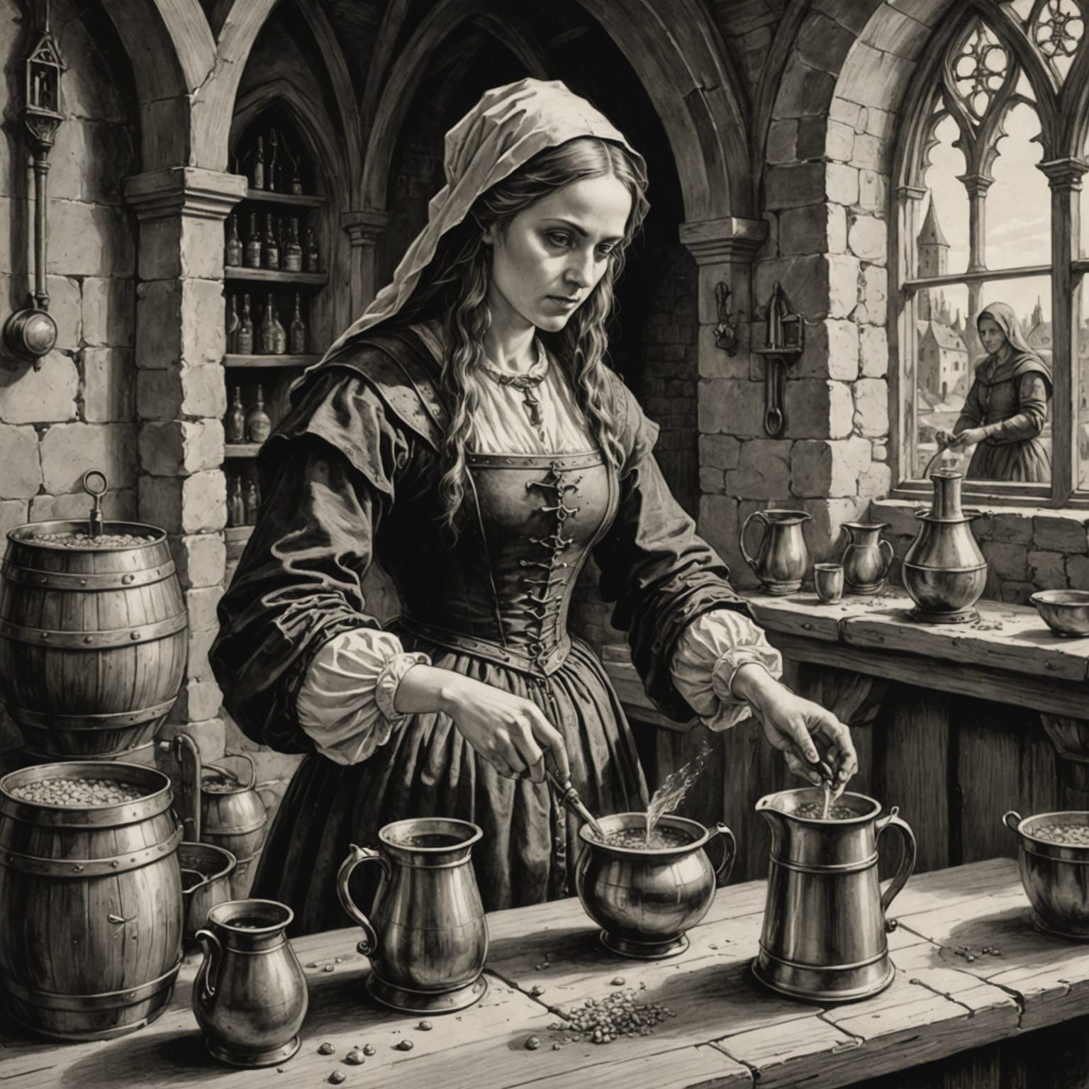 A woman brewing beer in medieval Europe