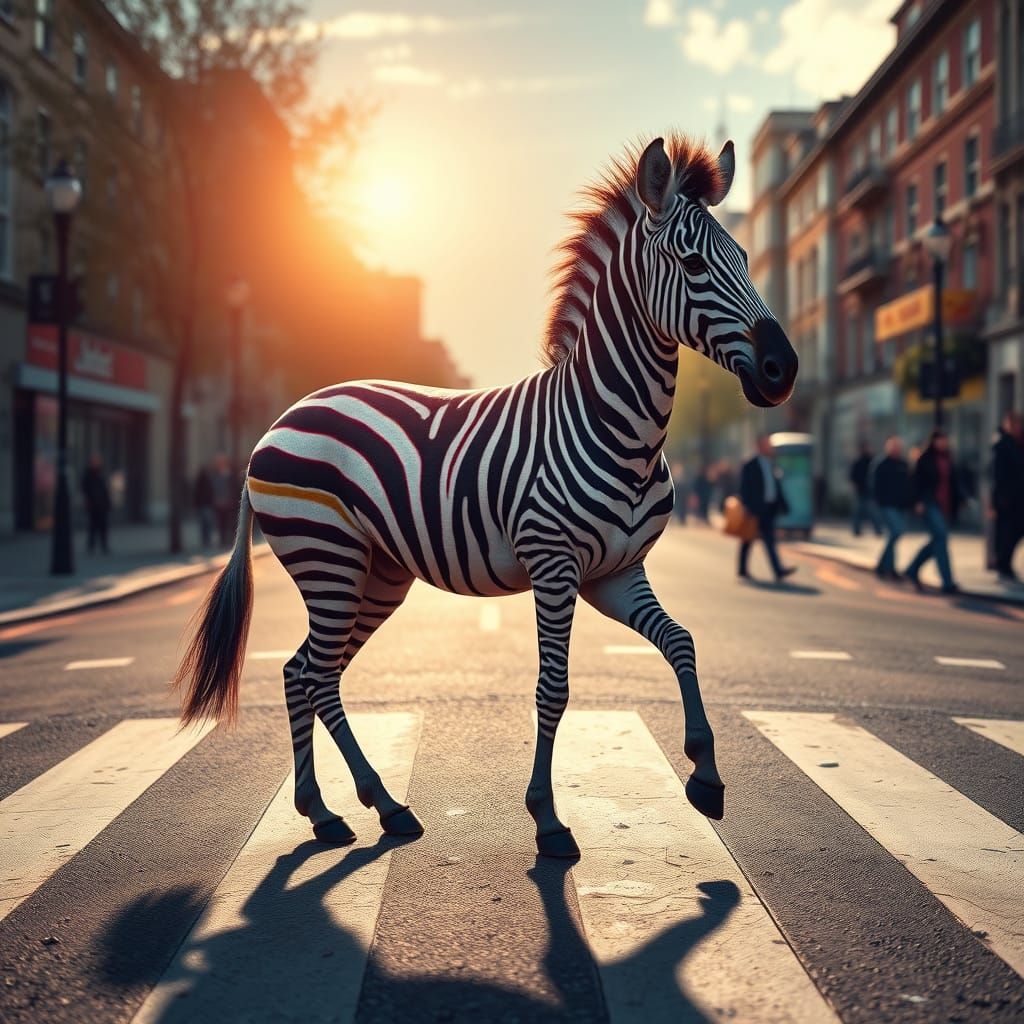 Majestic Zebra Steps onto Abbey Road in Vibrant, H... - AI Art