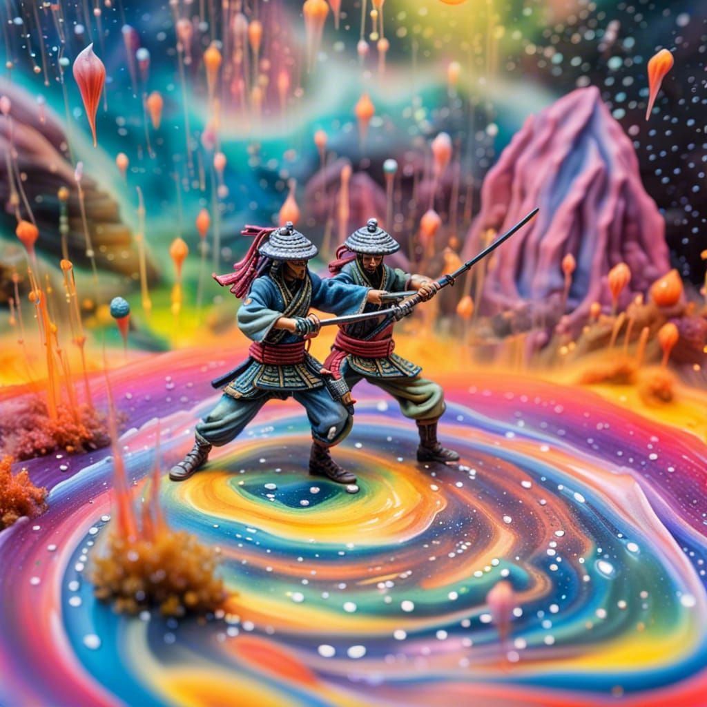 Psychedelic Samurai Figurines - AI Generated Artwork - NightCafe Creator