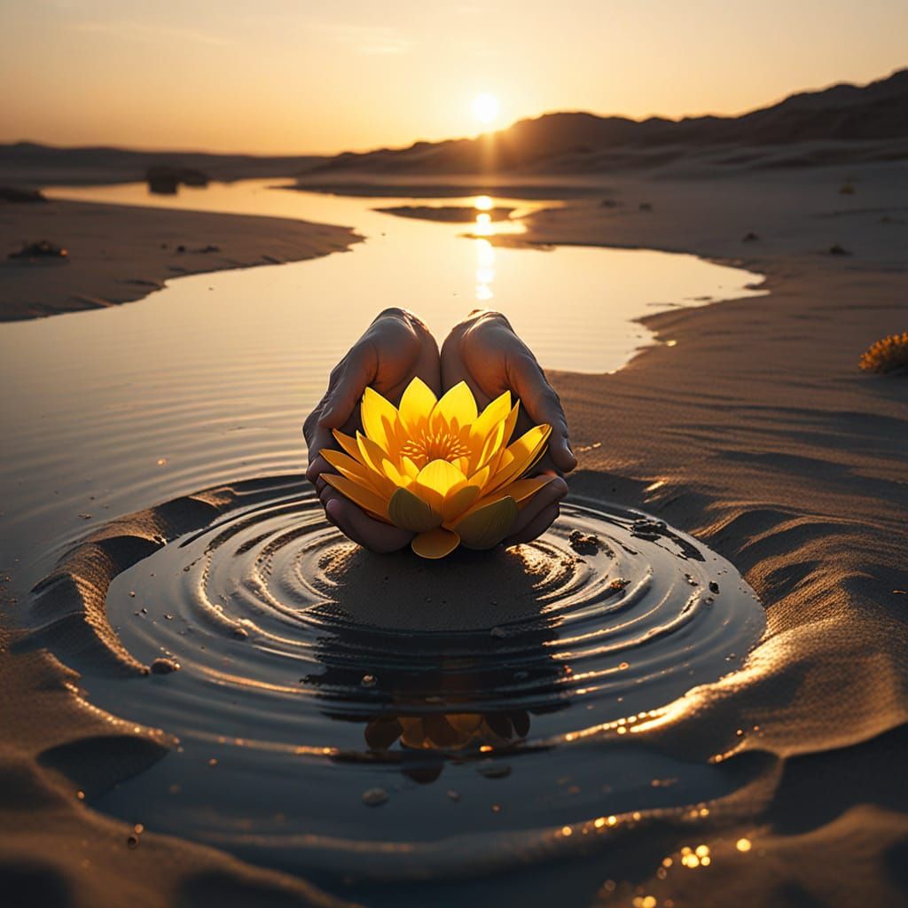 Timeless Oasis in Infinite Desert Landscape - AI Art