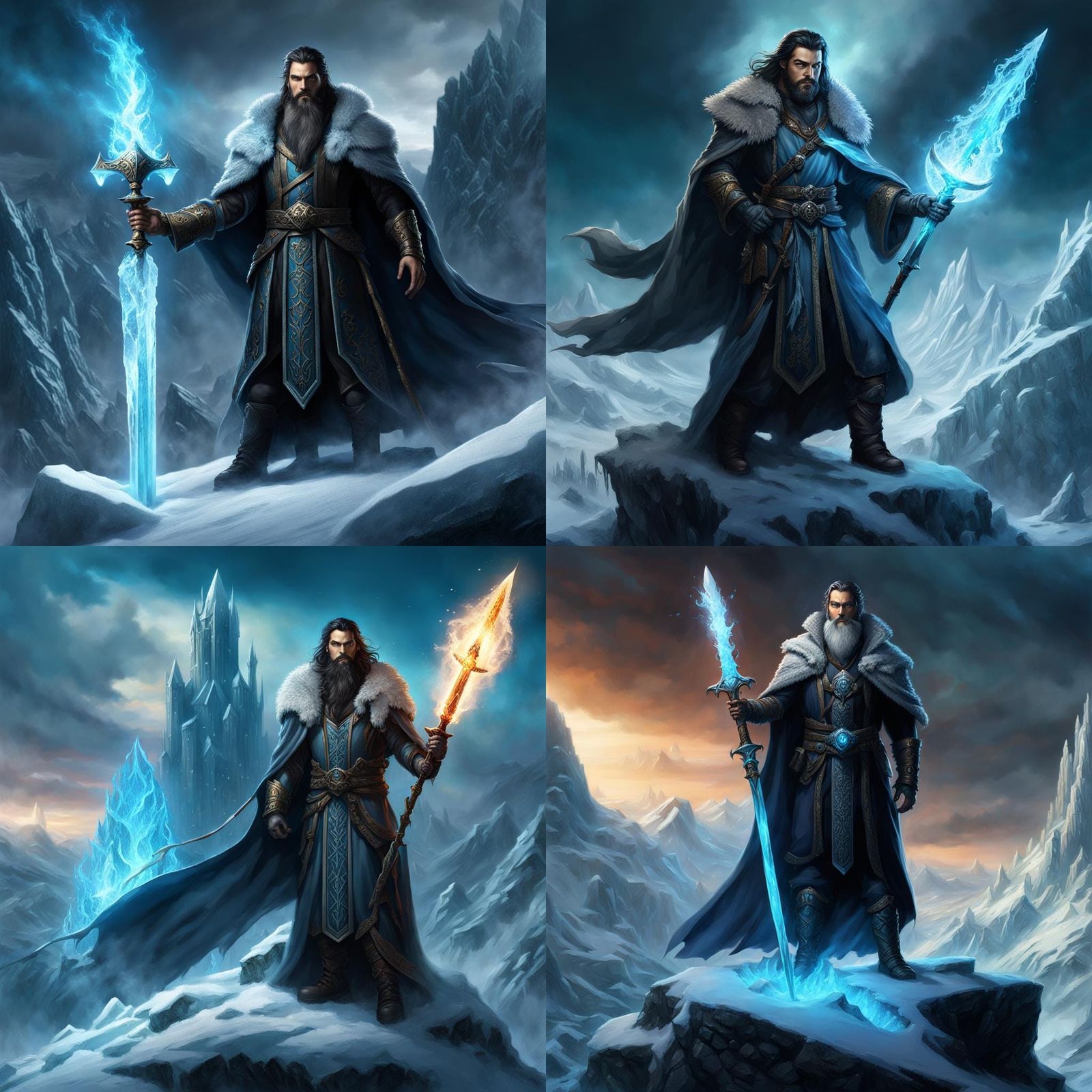 An ice wizard. hatless He has dark hair and beard His eyes are glowing ...