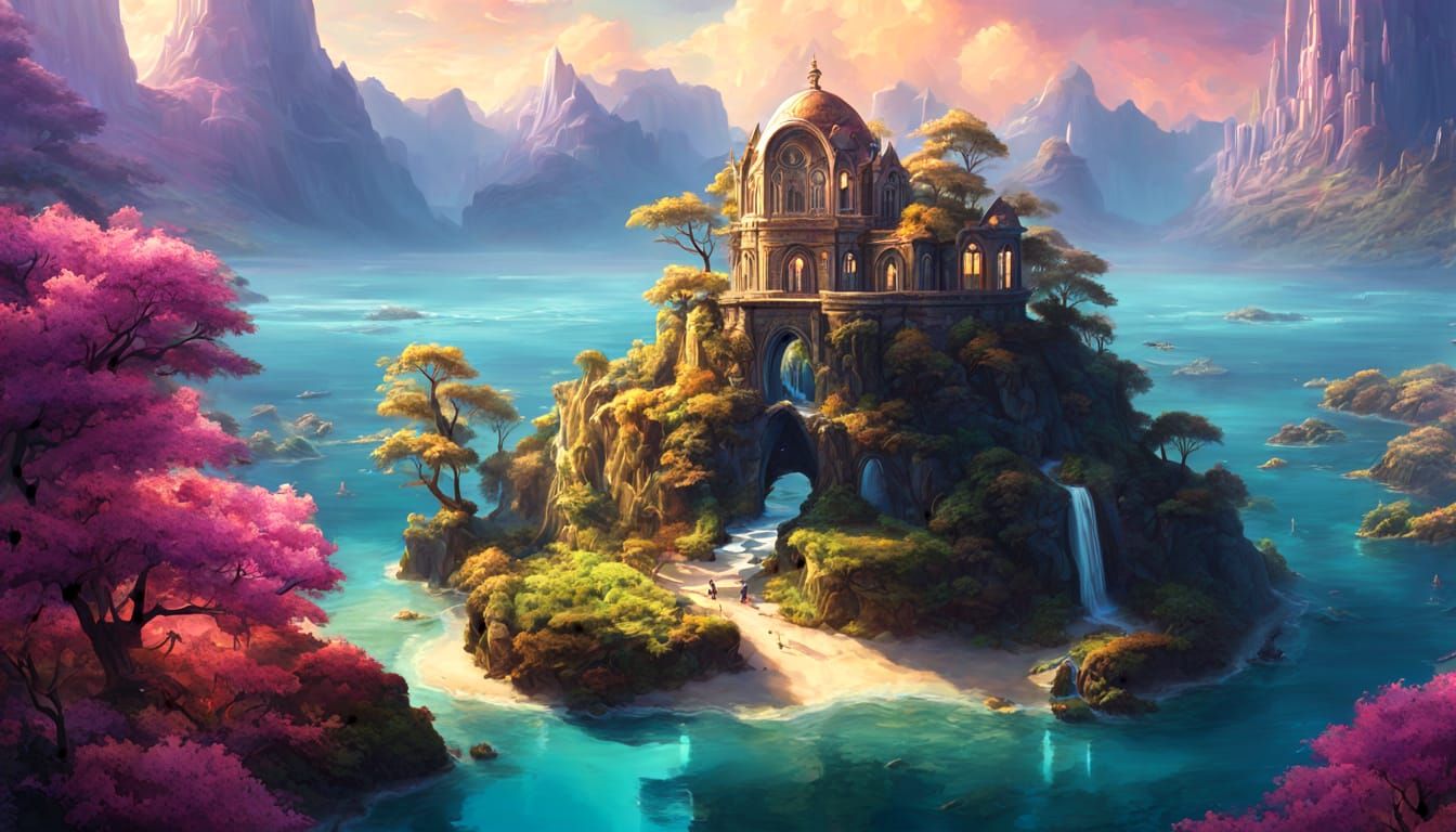 The lost land - Ethereal Nautilus Realm in Vibrant Oil Paint...