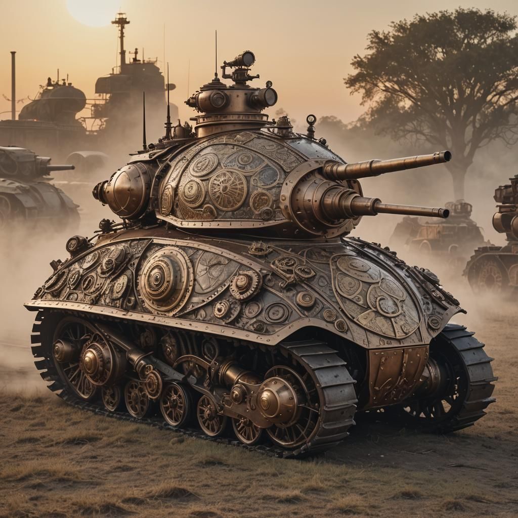 A paisley armadillo steampunk tank at dawn on the battlefield - AI Generated Artwork - NightCafe ...