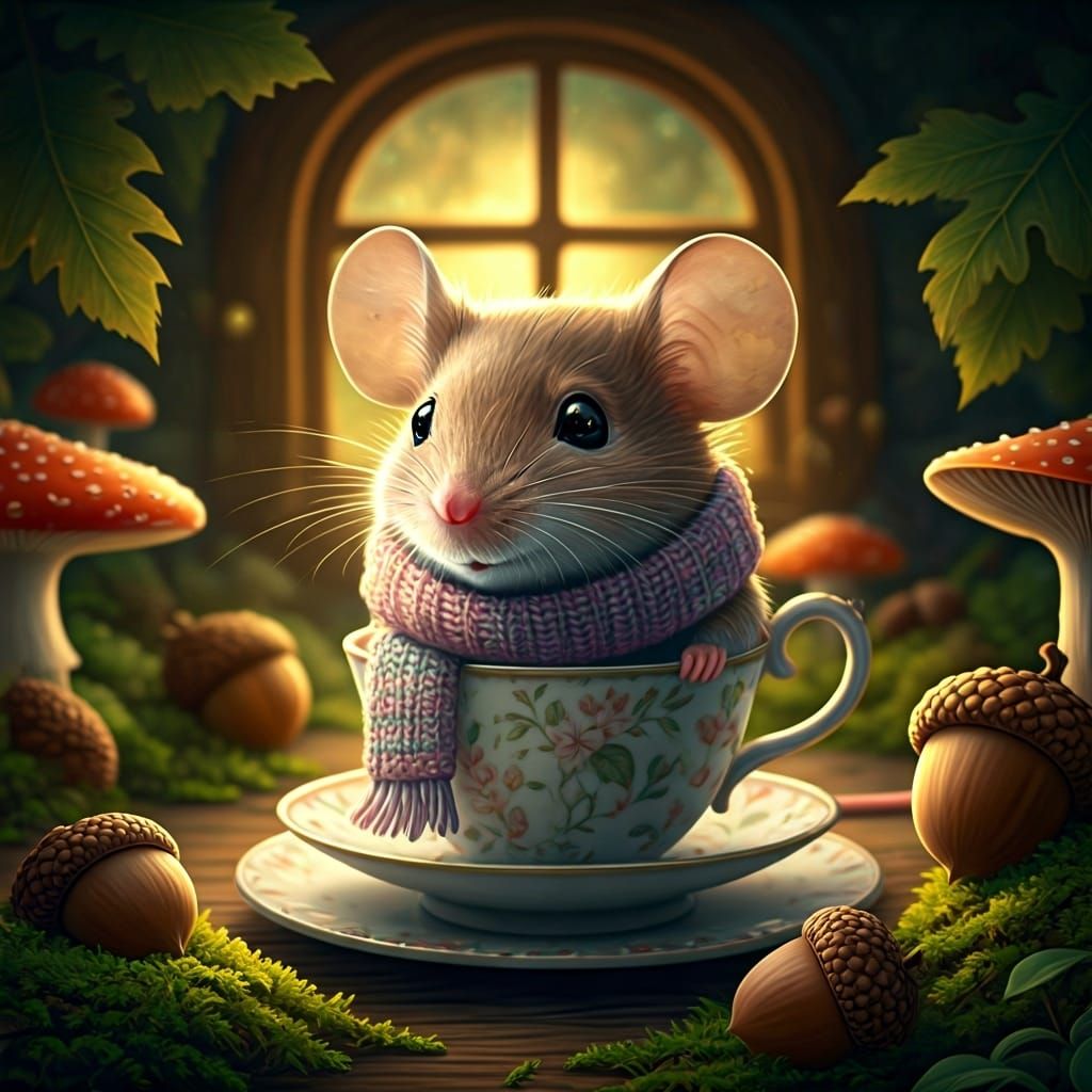 shy mouse, Whimsical fantasy illustration of a shy mouse peeking out ...