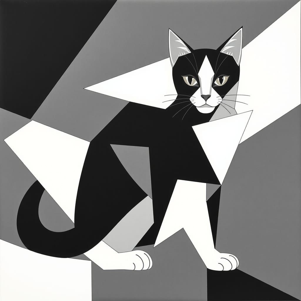 Cat of cubism - Abstract Cubist Cat Fragmented into Geometr...