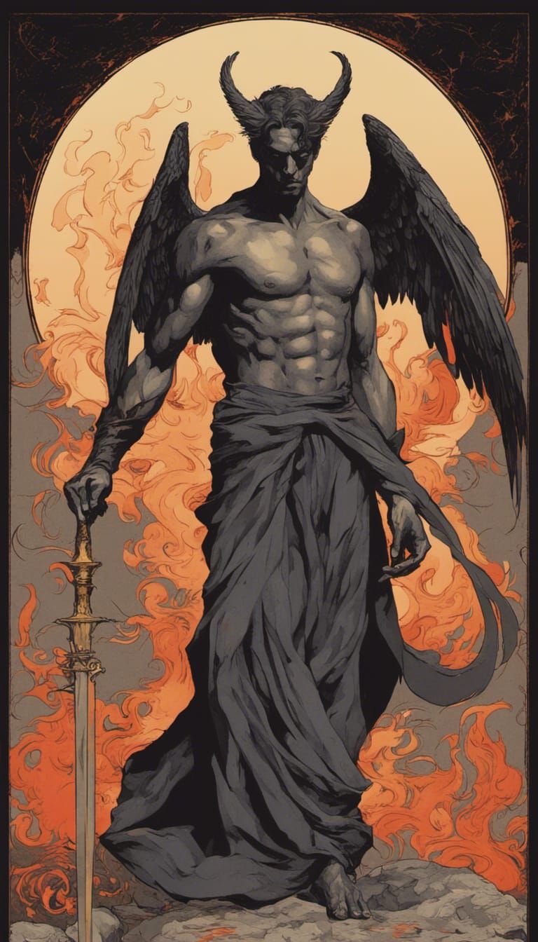 in the style of Francesco Queirolo. It depicts the Lucifer holding a ...