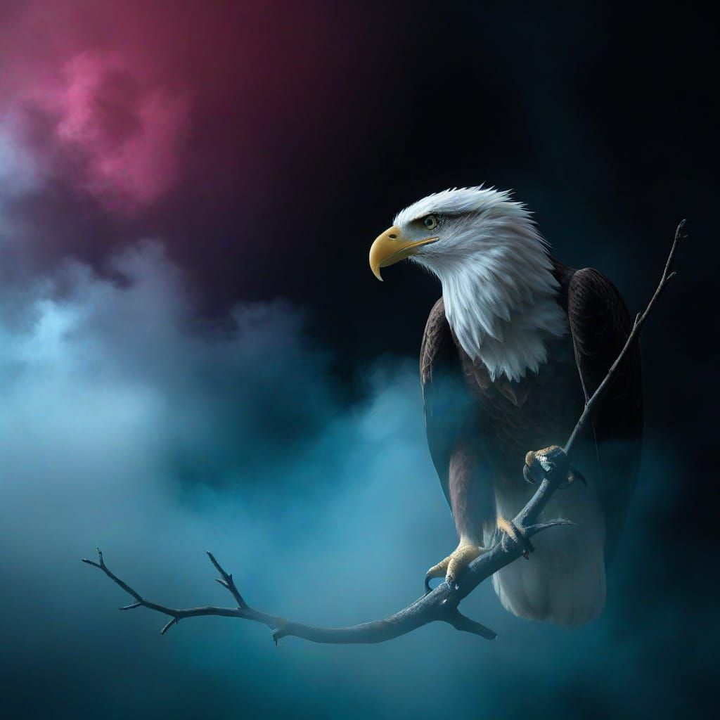 Bald Eagle Acacia tree branch - Ethereal Eagle Amidst Vibran...