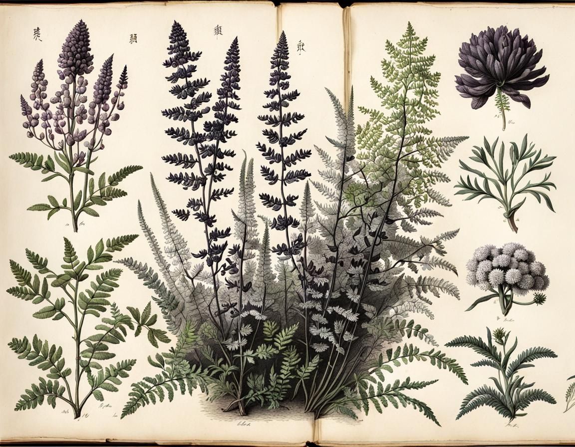 Botanical Ink Drawings : heather and ferns #5 - AI Generated Artwork ...