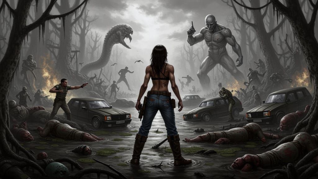 Defiant Woman in Turbulent Cityscape, in Cyberpunk... - AI Art