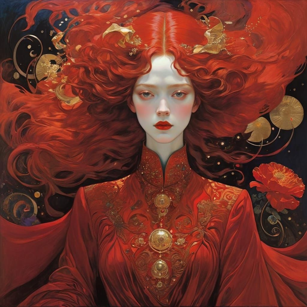 Red - Intense Red Composition in Art Nouveau Style