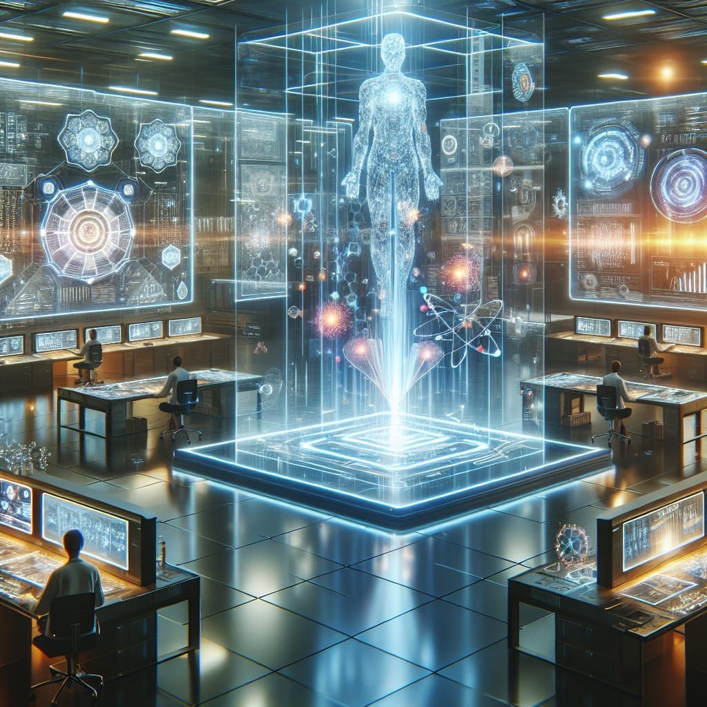 In a futuristic, high-tech science lab