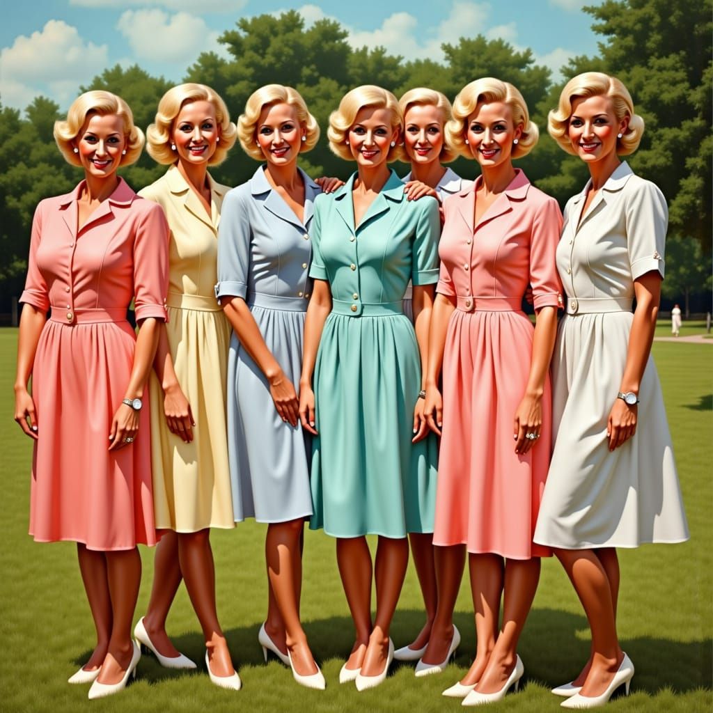 Pastel Parade 2 - Stepford Wives in Pastel Dresses, Oil Pain...