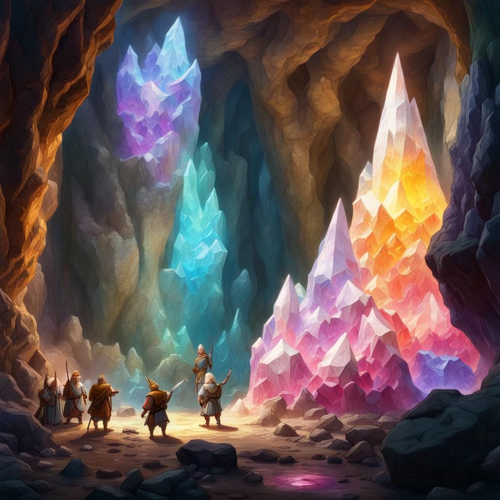 Dwarfs and unicorns in the Crystals Cave The high council by Jacques Louis David light and ...