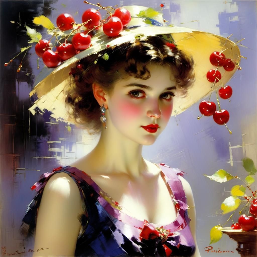 Miss Cherries. Pino Daeni - AI Generated Artwork - NightCafe Creator