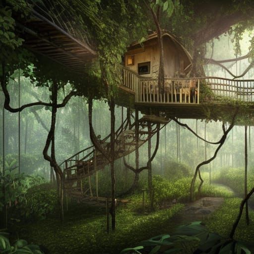 Jungle Treehouse - AI Generated Artwork - NightCafe Creator