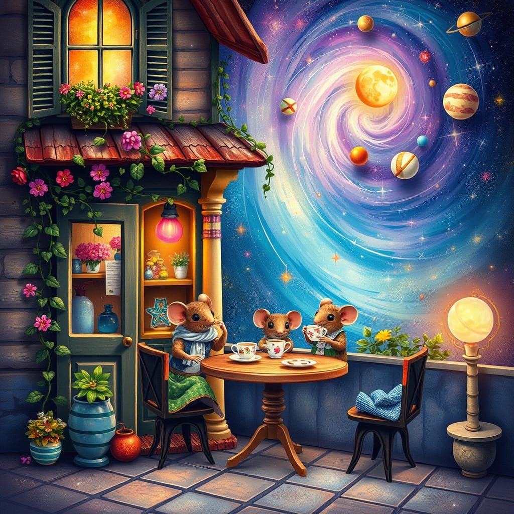 Mice planets - Whimsical Flower Shop in a Cosmic Corner