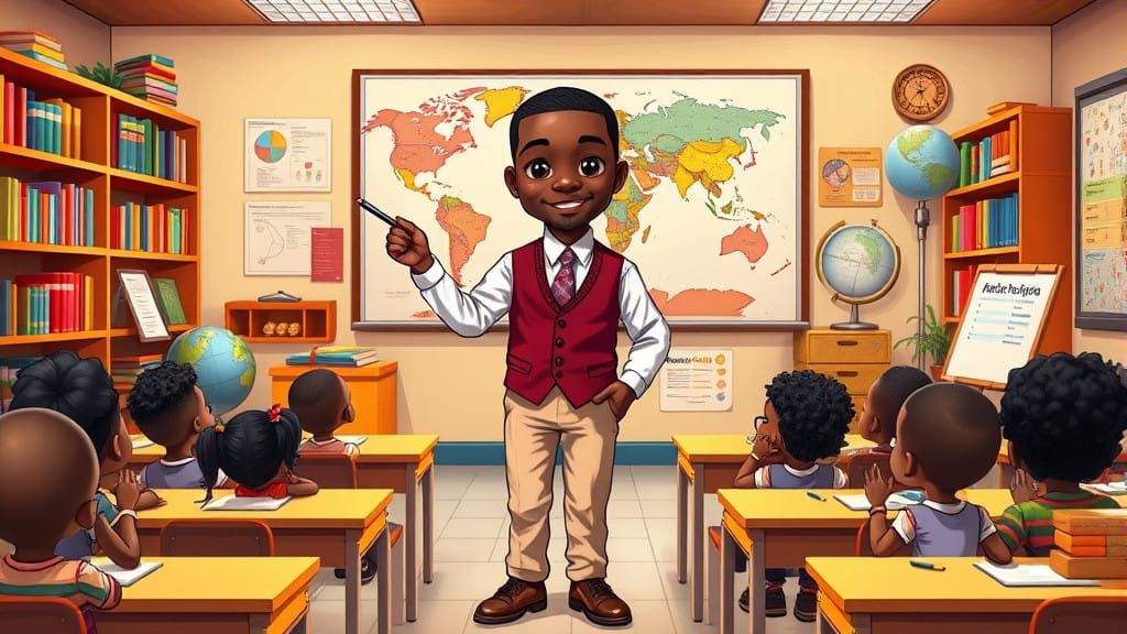 Chibi Teacher in Whimsical Classroom Scene - AI Art