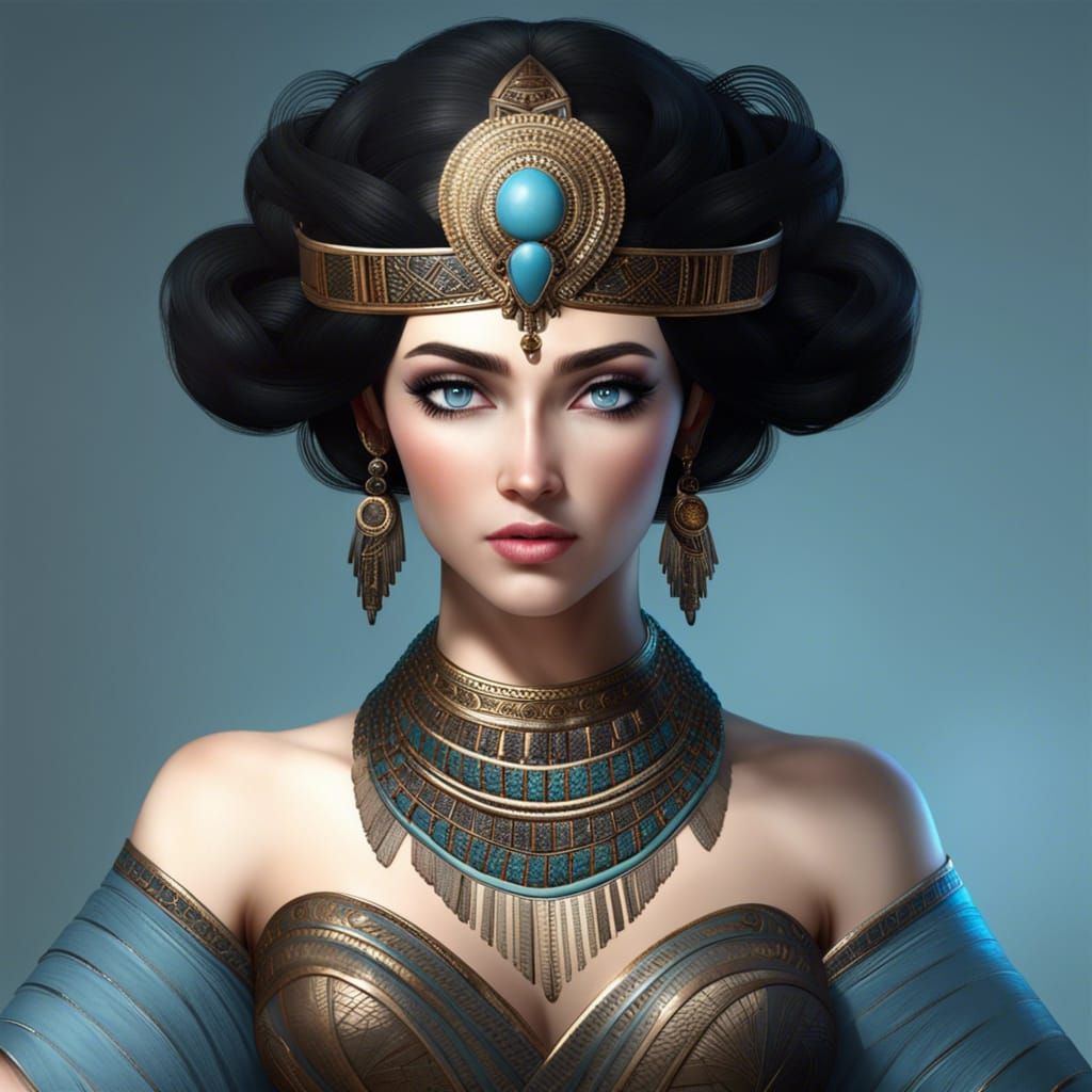 Sumerian Queen Puabi black hair, fair skin, light blue eyes, high quality - AI Generated Artwork ...