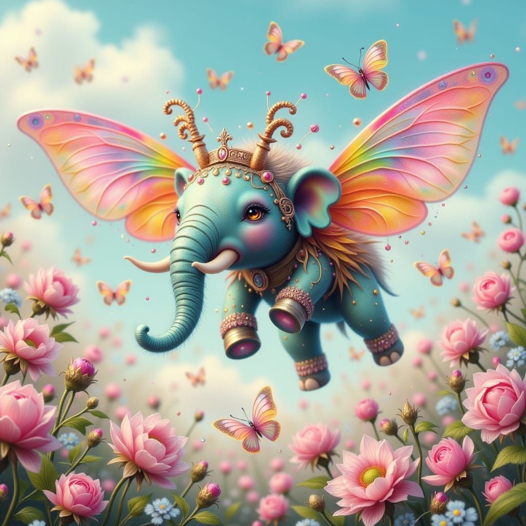 Whimsical Fairy Punk Elephants Soar Among Vibrant ... - AI Art