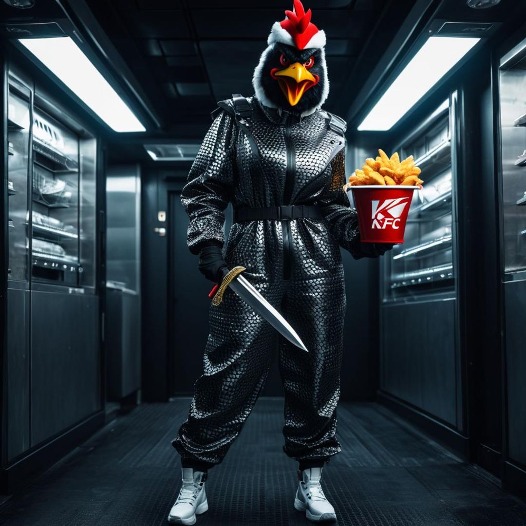 Hyperrealistic full body shot of a standard woman wearing a chicken ...