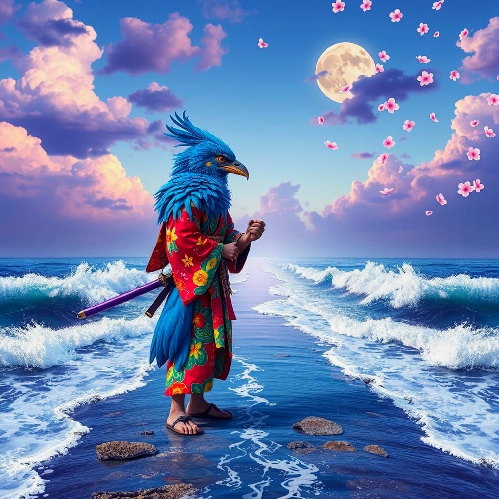 The blue samurai - Epic Blue Samurai in Vibrant Japanese Lan...