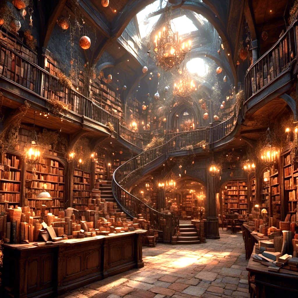 Bookstore Interior - Whimsical Fantasy Bookstore in Hyperrea...