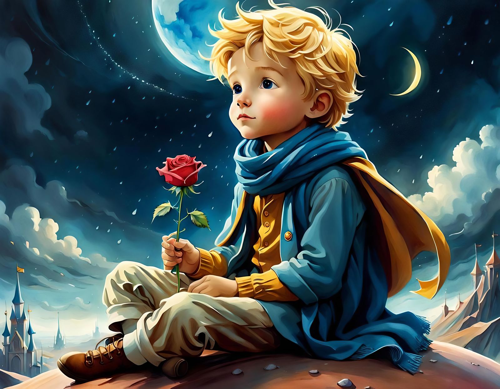 The Little Prince and his rose🌹 - AI Generated Artwork - NightCafe Creator