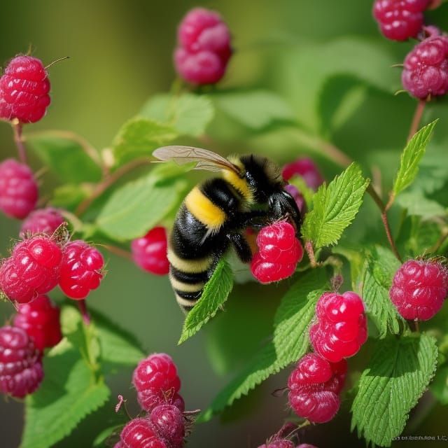 Bumblebees & Raspberries - AI Generated Artwork - NightCafe Creator