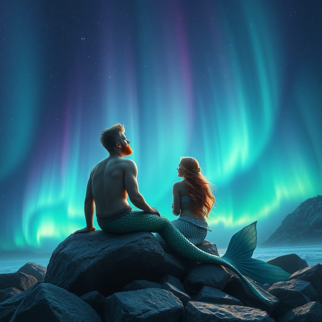 Merman and Mermaid - Merman and Mermaid Gazing at the Northe...