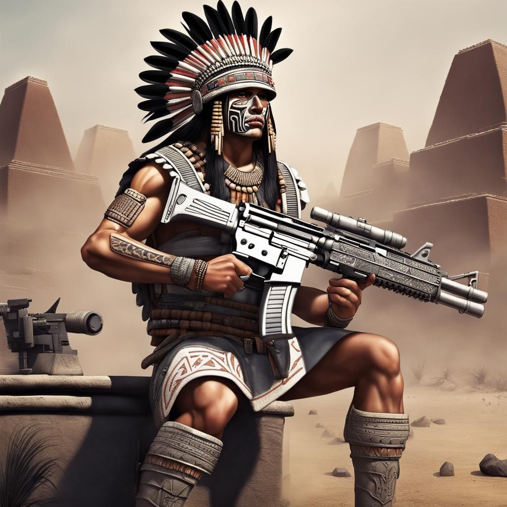 Aztec soldier with a heavy machine gun - AI Generated Artwork ...